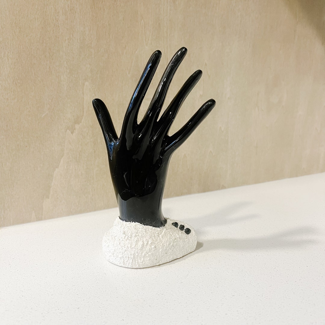 Vintage Ceramic Hand Sculpture, Black Glove Free Standing Hand, Ring ...