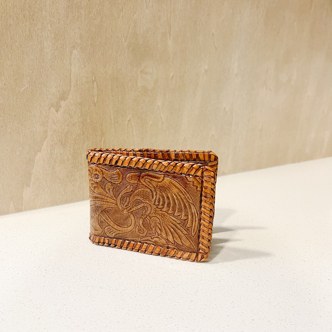 Vintage Hand Tooled Leather Wallet Bi-fold Wallet, Southwestern Mexican ...
