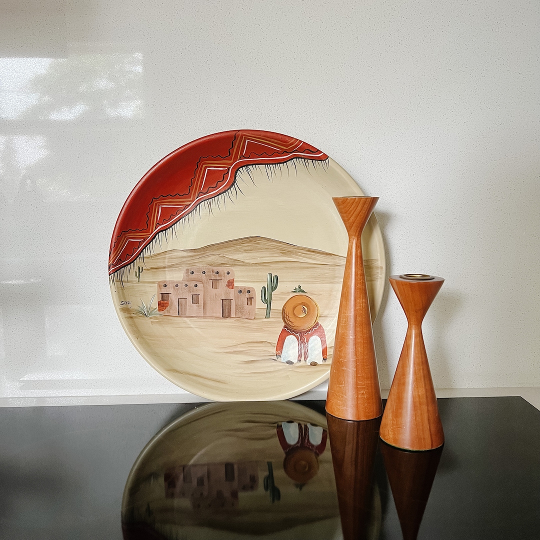 Vintage Native American Plate, Ceramic Pueblo Village Southwestern ...