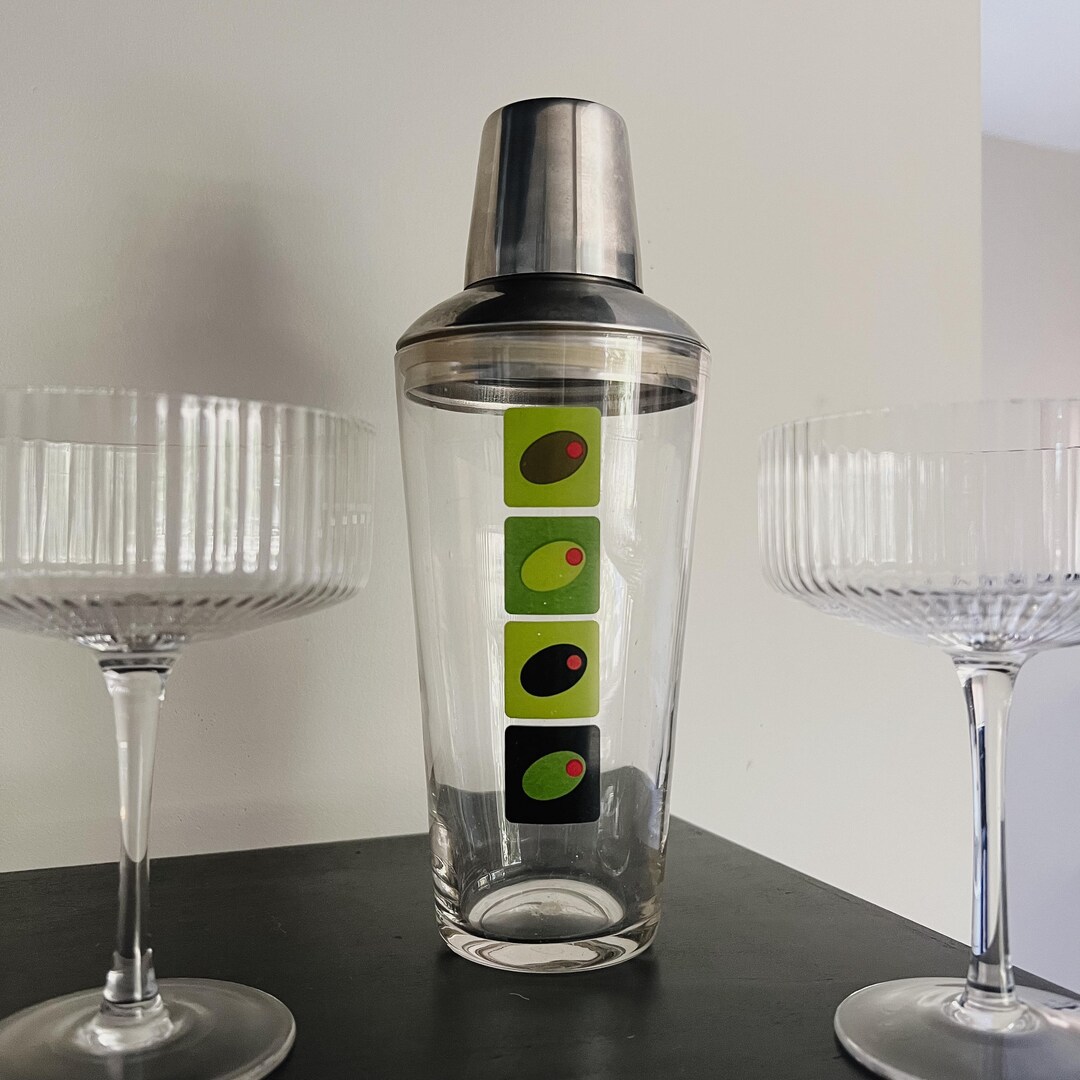 Vintage Cocktail Shaker With Olive Graphic, Martini Shaker, Pop Art ...