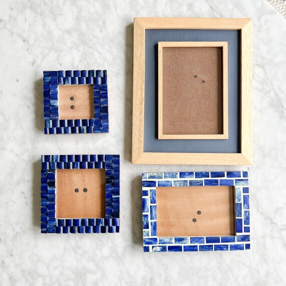 Vintage Blue Picture Frames Set of 4 Blue and Wood & Tile - Etsy