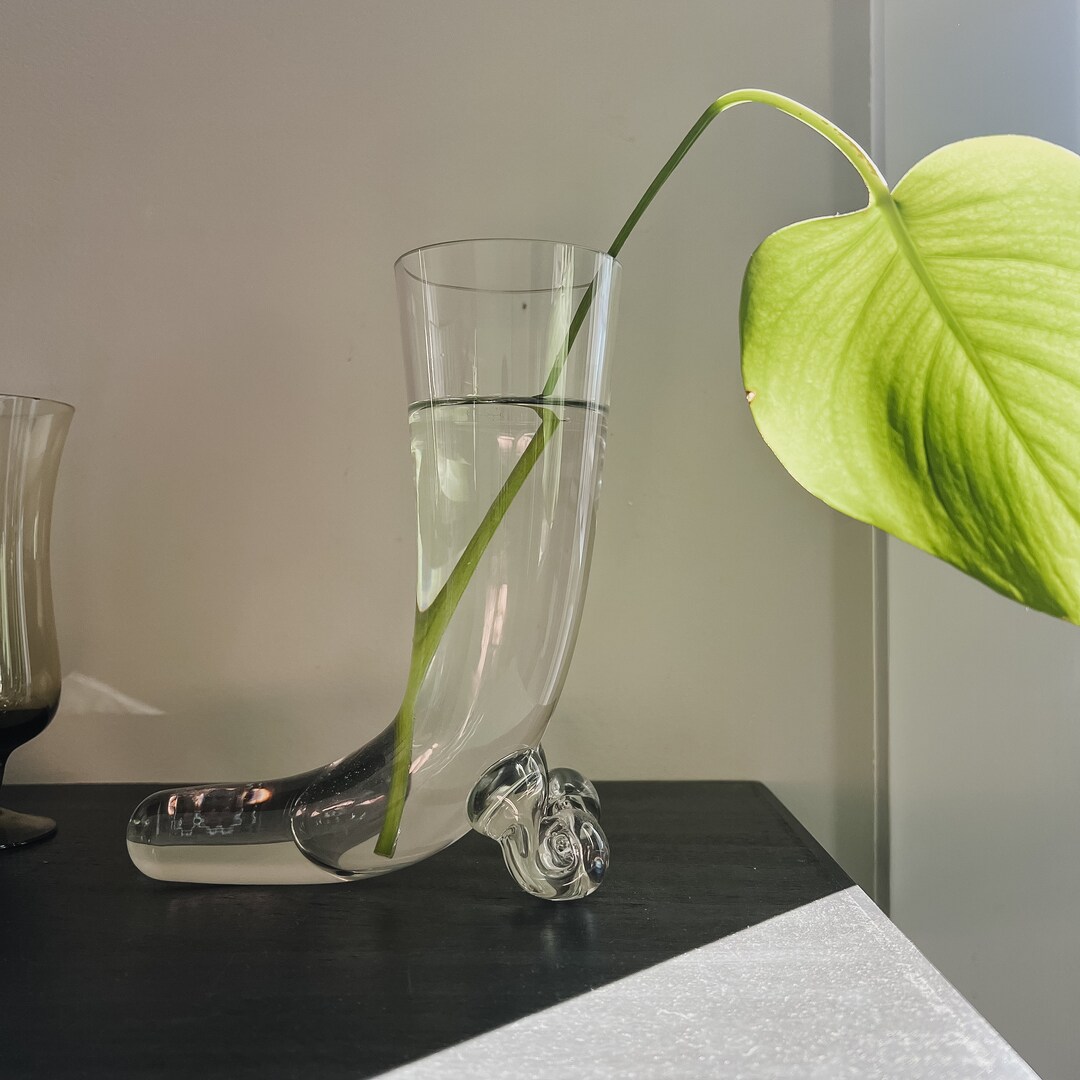 Vintage Glass Footed Horn Vase, Vintage Svend Jensen Kronos Poland ...