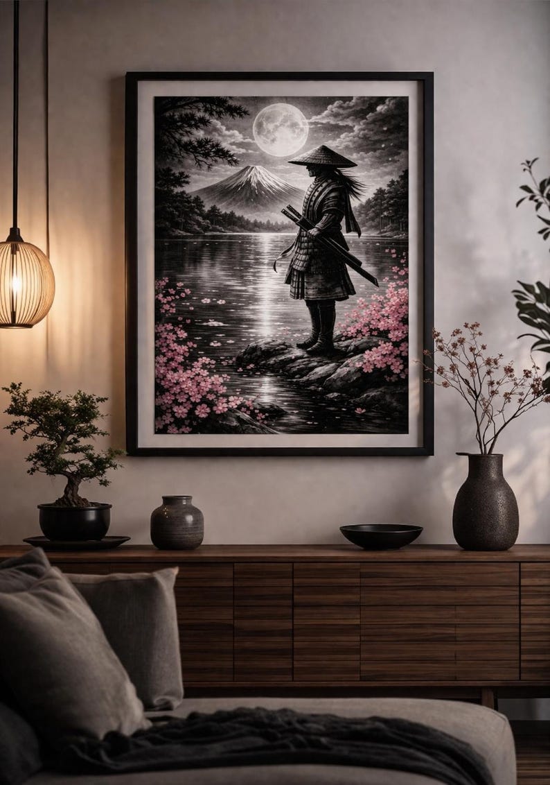 Moonlit Ronin Samurai Wall Art Print | Japanese Zen Decor | Minimalist ...