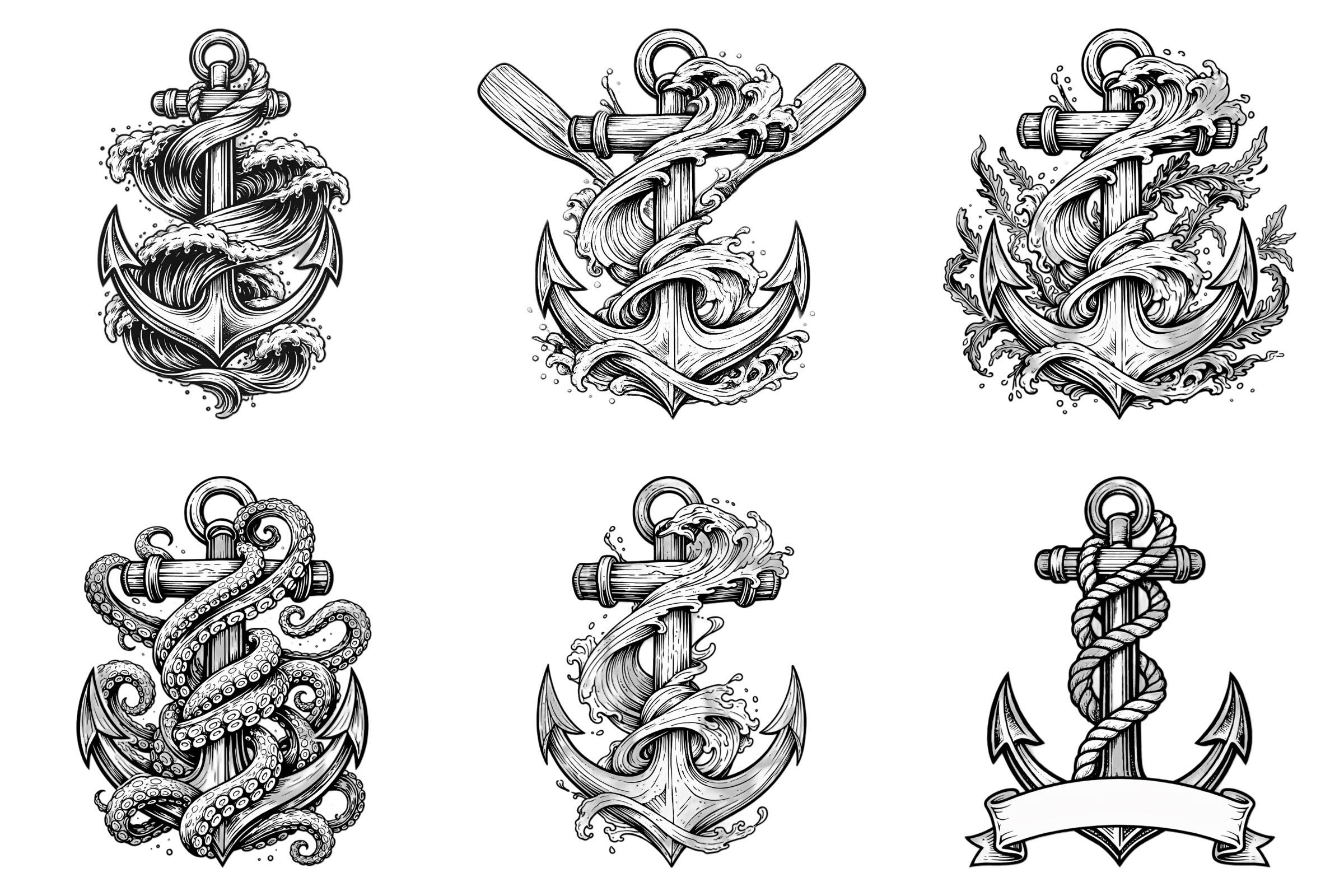 Vintage Anchor PNG Tattoo Flash Set – Nautical Tattoo Graphics Bundle ...