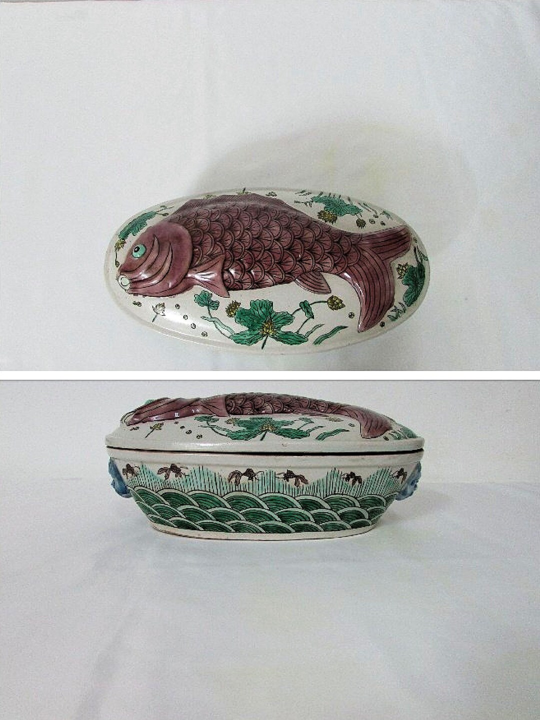 1960s Chinese Porcelain Lidded Koi Fish Tureen, Feng Shui, Wealth ...