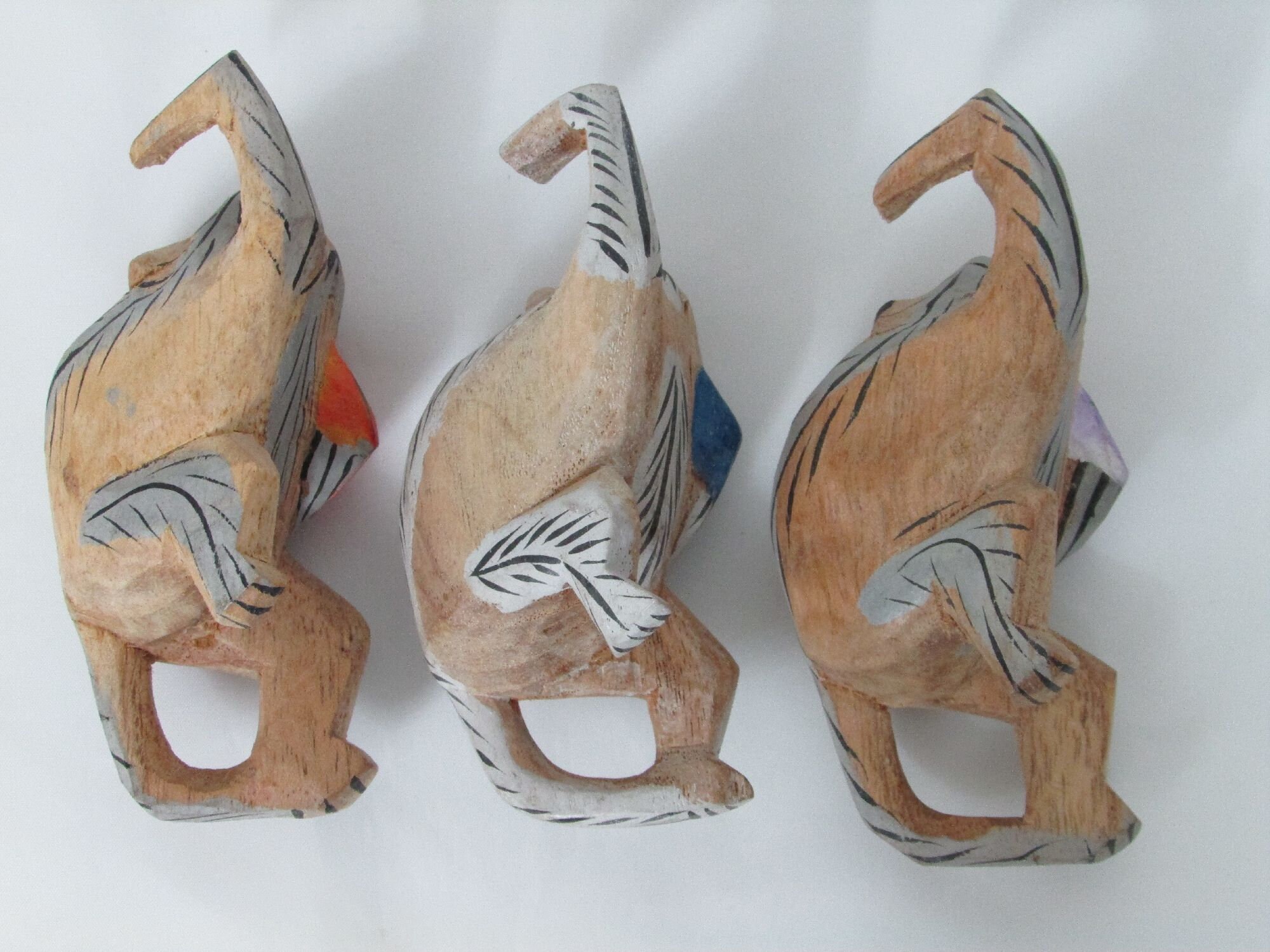 Set of 3 Cute Small Hand Carved & Painted Wooden Hanging Monkeys, Wood ...