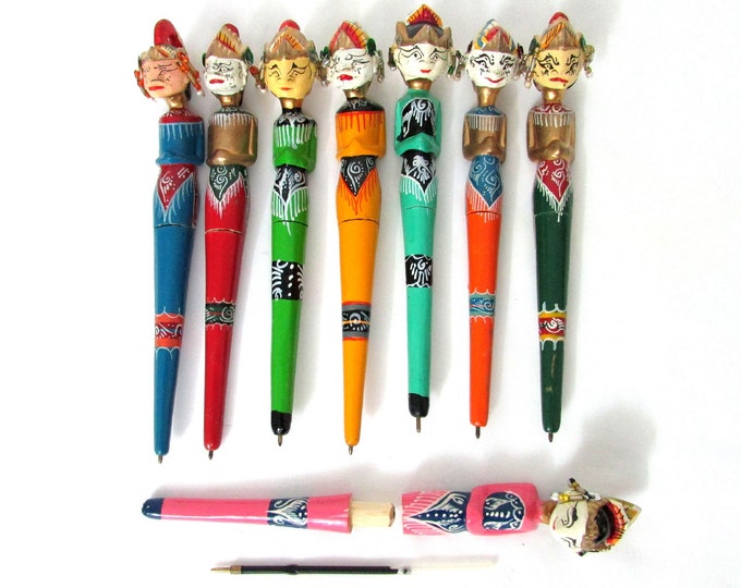 Close Out 8 Pcs Hand Carved and Painted Indonesian Wooden Jeweled Head ...