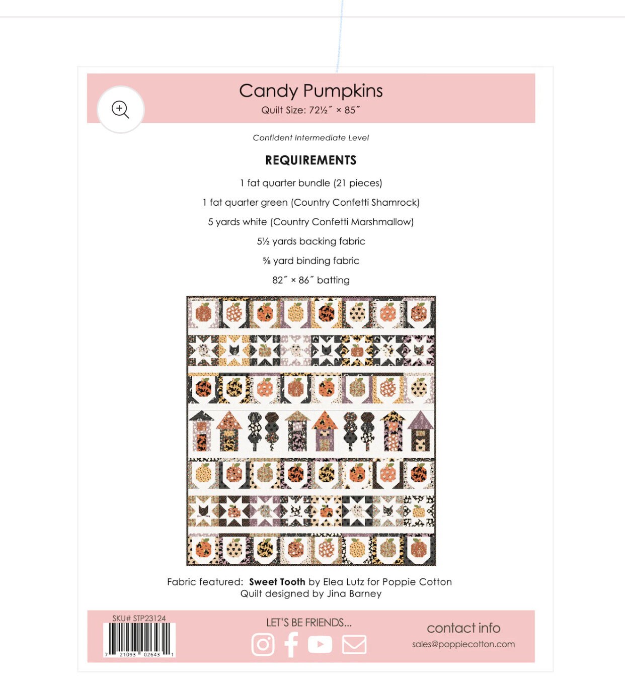 Sweet Tooth Pattern Candy Pumpkins Quilt STP23124 Poppie Cotton Quilt ...