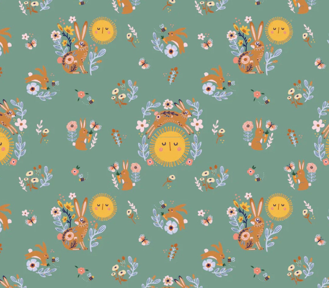 Hide and Seek Sunny Bunnies Green - Easter | Poppie Cotton Springfloral ...