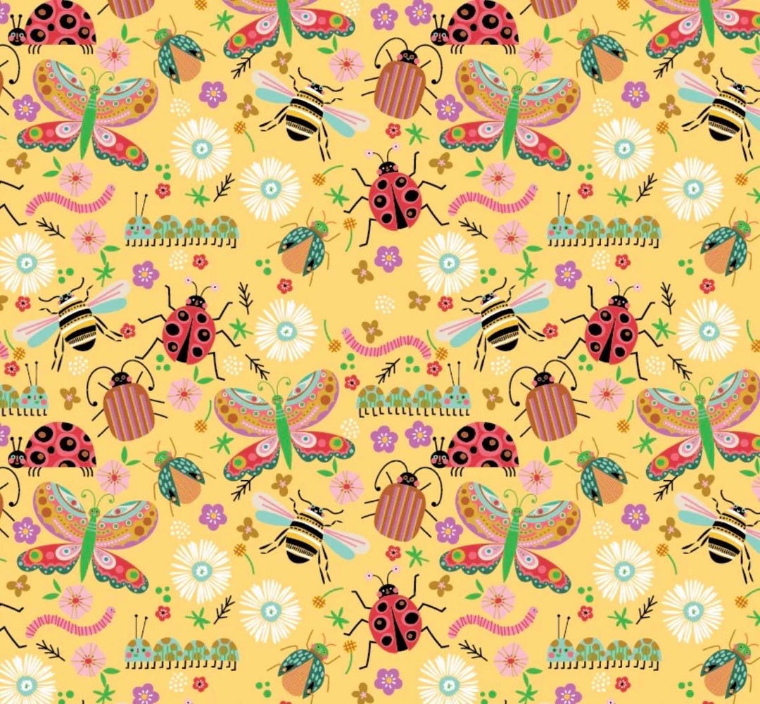 Poppie Cotton Bugs Yellow Hey Love Bug BG25130 in Stock - Etsy