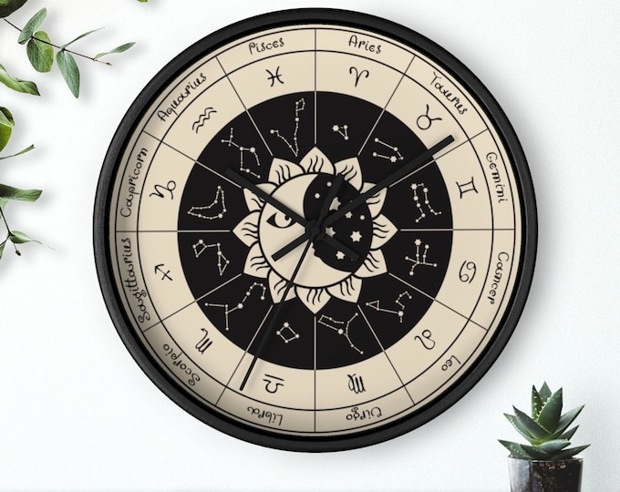 Black & Tan Astrology Clock, Zodiac Clock, Zodiac Gifts, Clock Wall ...