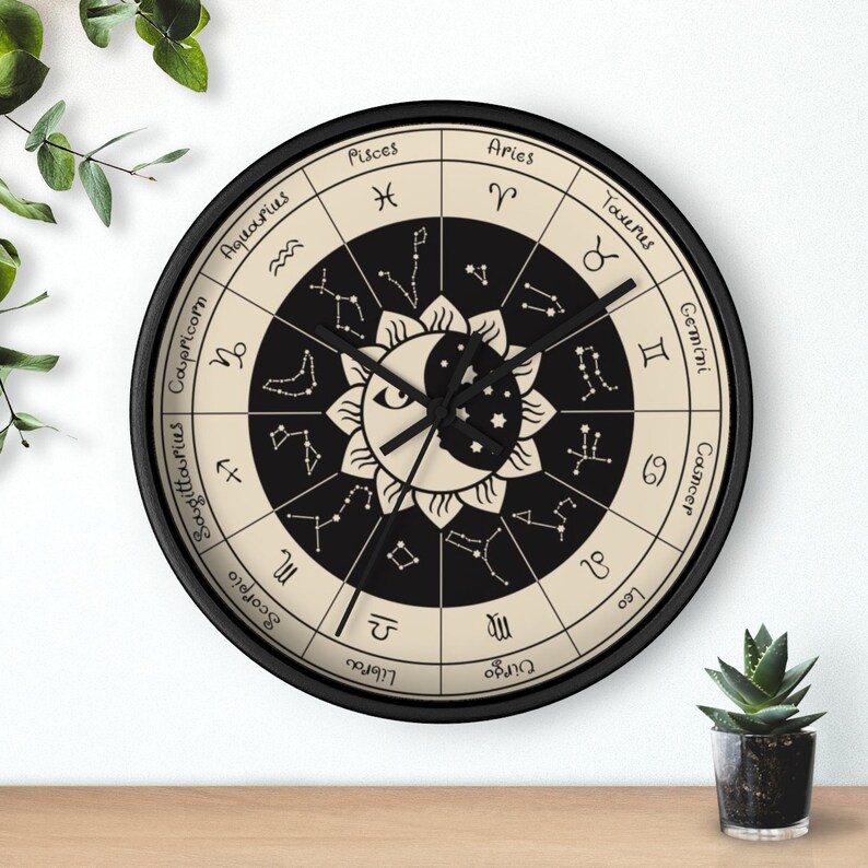 Black & Tan Astrology Clock, Zodiac Clock, Zodiac Gifts, Clock Wall ...