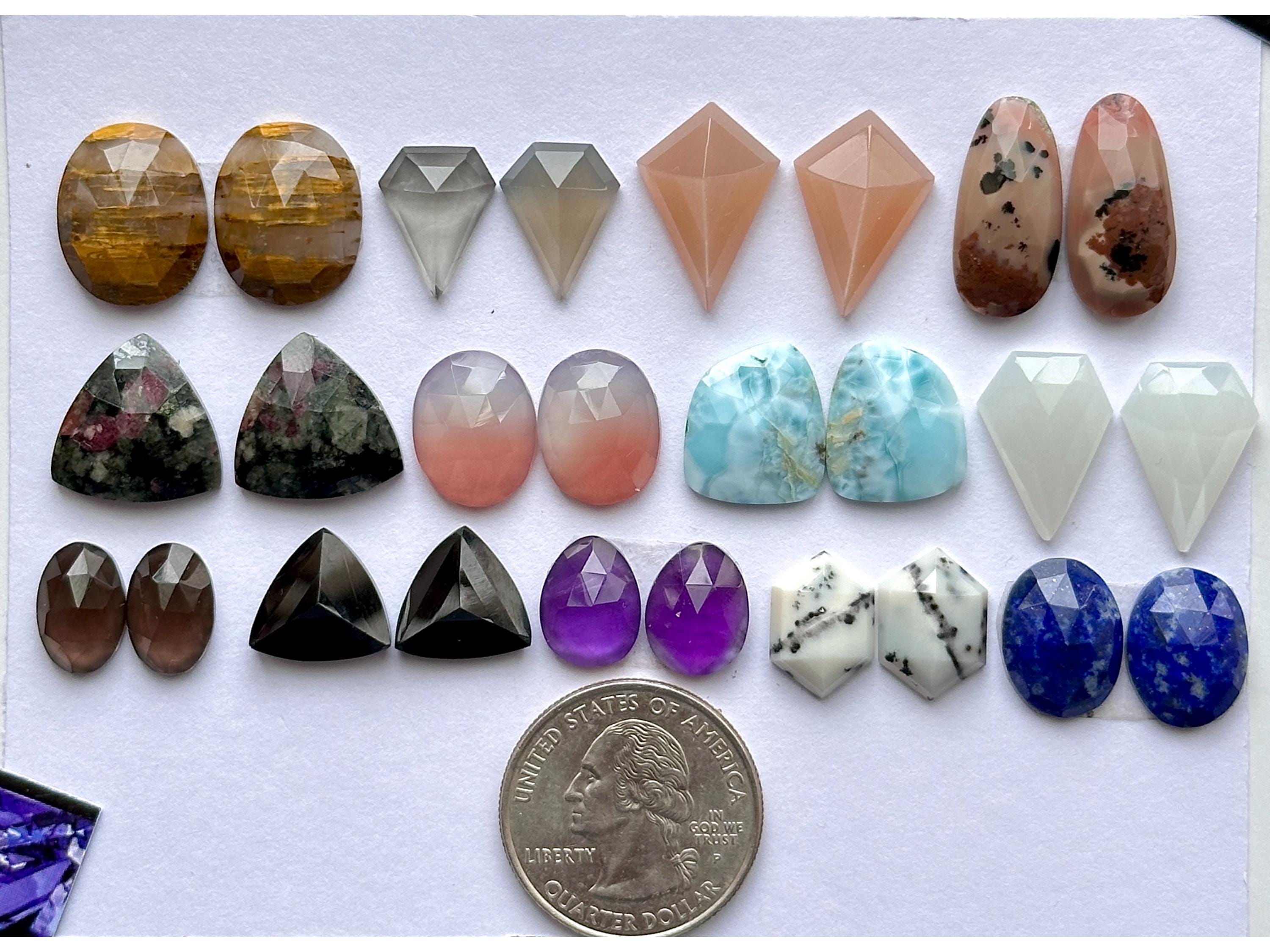 Natural Gemstone Rose Cut Stone, Flat Back Stones Match Pair, Mix Semi ...