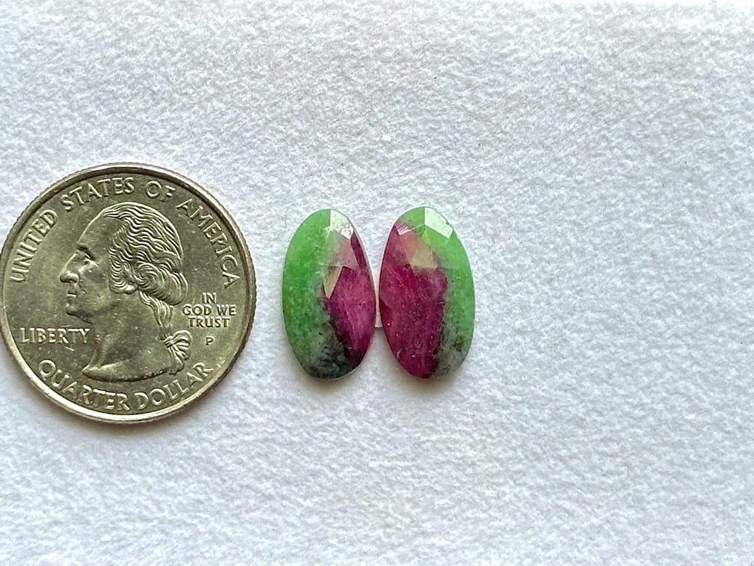 16x9x3mm, Natural Ruby Zoisite Pair, Arusha Mine Anyolite Pair, Zoisite ...