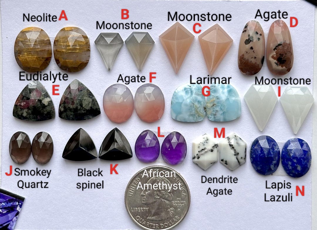 Natural Gemstone Rose Cut Stone, Flat Back Stones Match Pair, Mix Semi ...