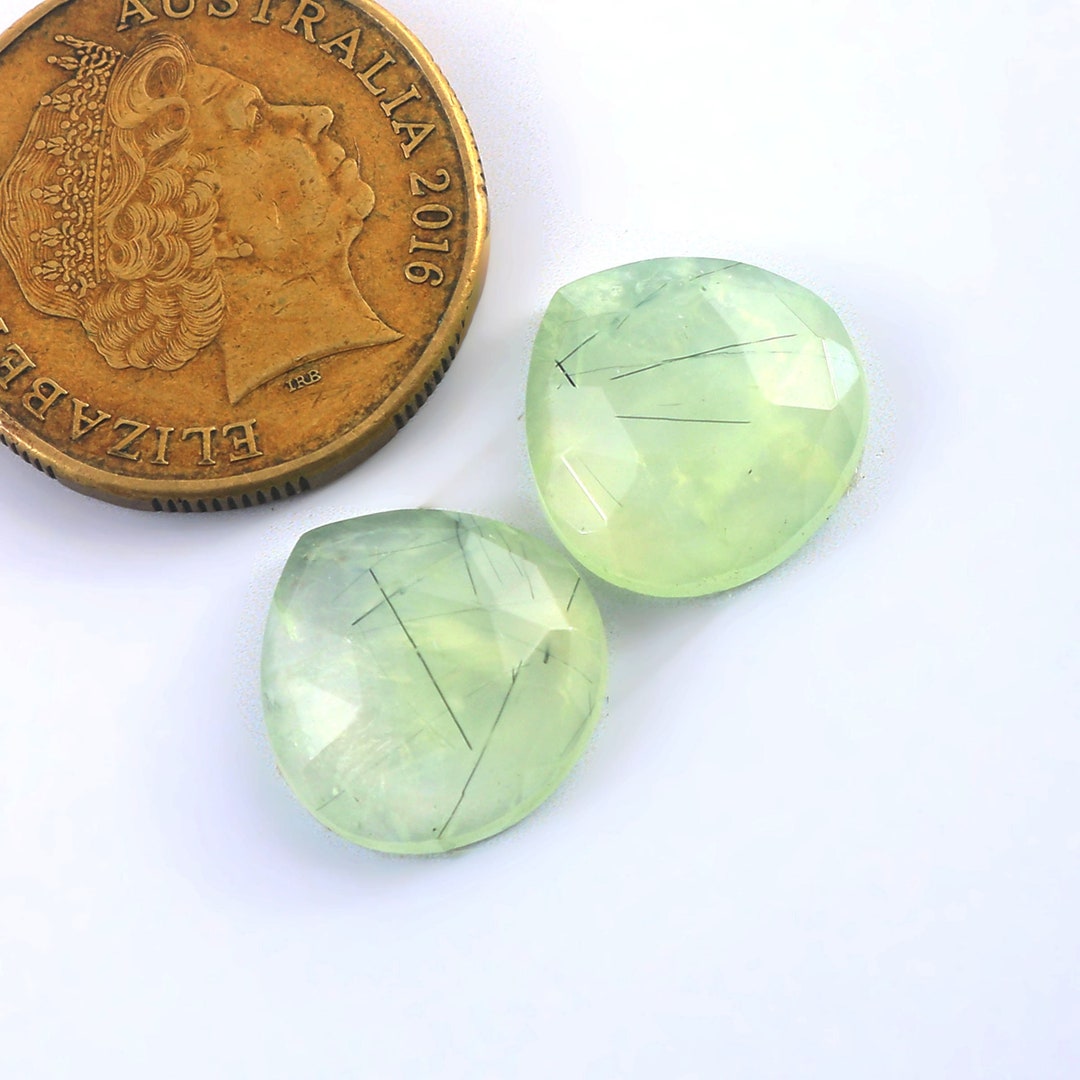 15x15x5mm, Rutilated Prehnite Pair, Prehnite Heart Shape Pair, Prehnite ...