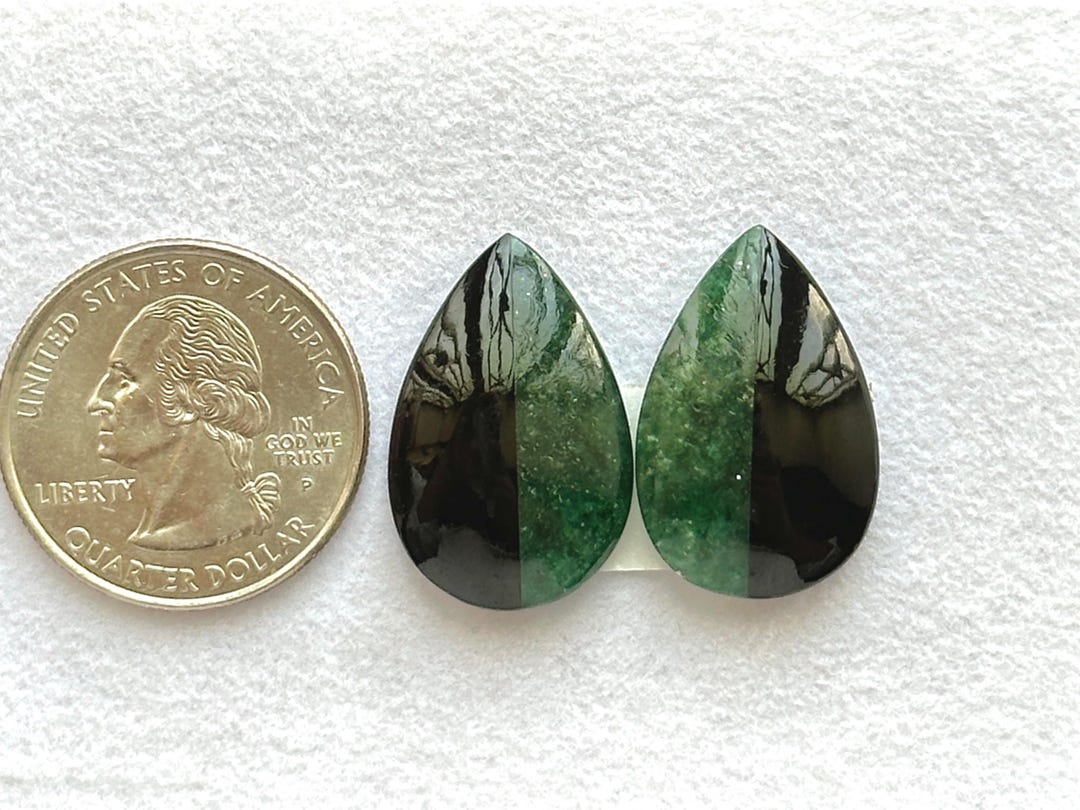 24x16x5mm, Natural Aventurine and Onyx Intarcia Pair, Pear Shape ...