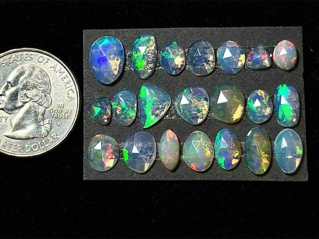 20 Piece, Fire Play Opal Faceted Gemstone, Loose Fire Opal Lot, Rosecut Opal Slice, Rainbow Fire ...