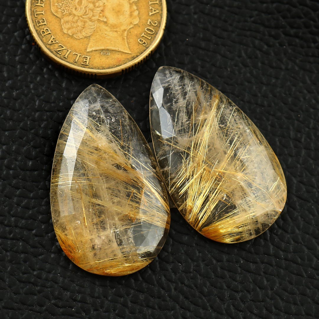 34x20x4.5mm, Gold Rutile Gemstone, Rose Cut Rutile Match Pair, Loose ...