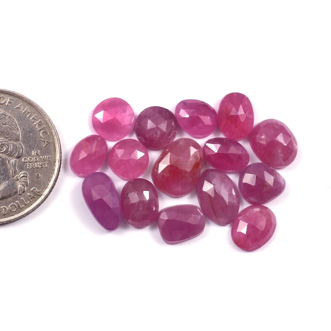 15 Piece, Untreated Ruby Rose Cut Slice, Red Ruby Birthstone Crystal ...