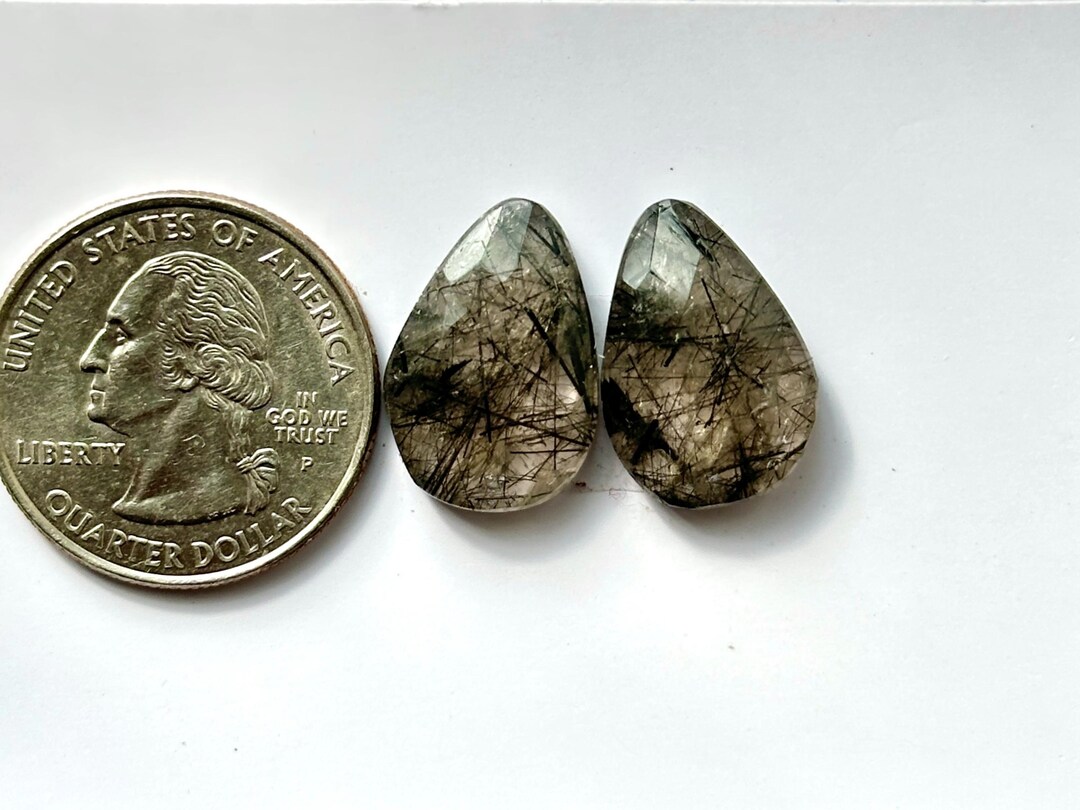 19x13x5mm, Rose Cut Rutile Match Pair, Black Rutile Pair, Rutilated ...