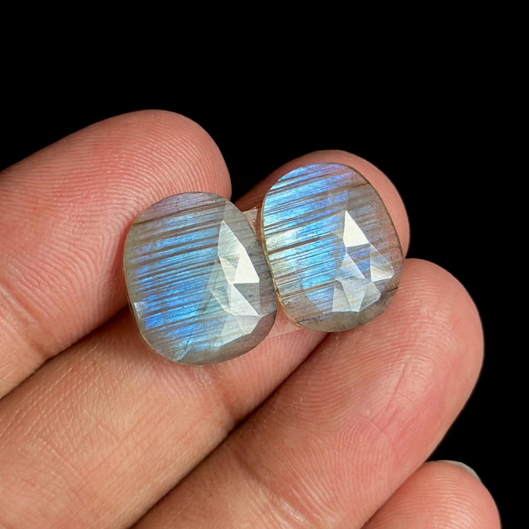 16x13x3mm, Flashy Labradorite Rose Cut Cabochon, Loose Labradorite Pair ...