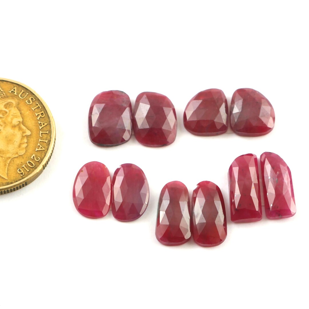 5 Pairs Lot, Natural Ruby Rosecut Gemstone | Red Ruby Faceted Gemstone ...