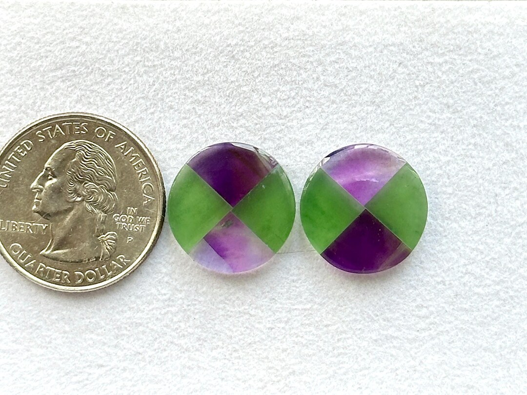 17x17x3mm, Intarsia Serpentine and Amethyst Match Pair, Natural Stone ...