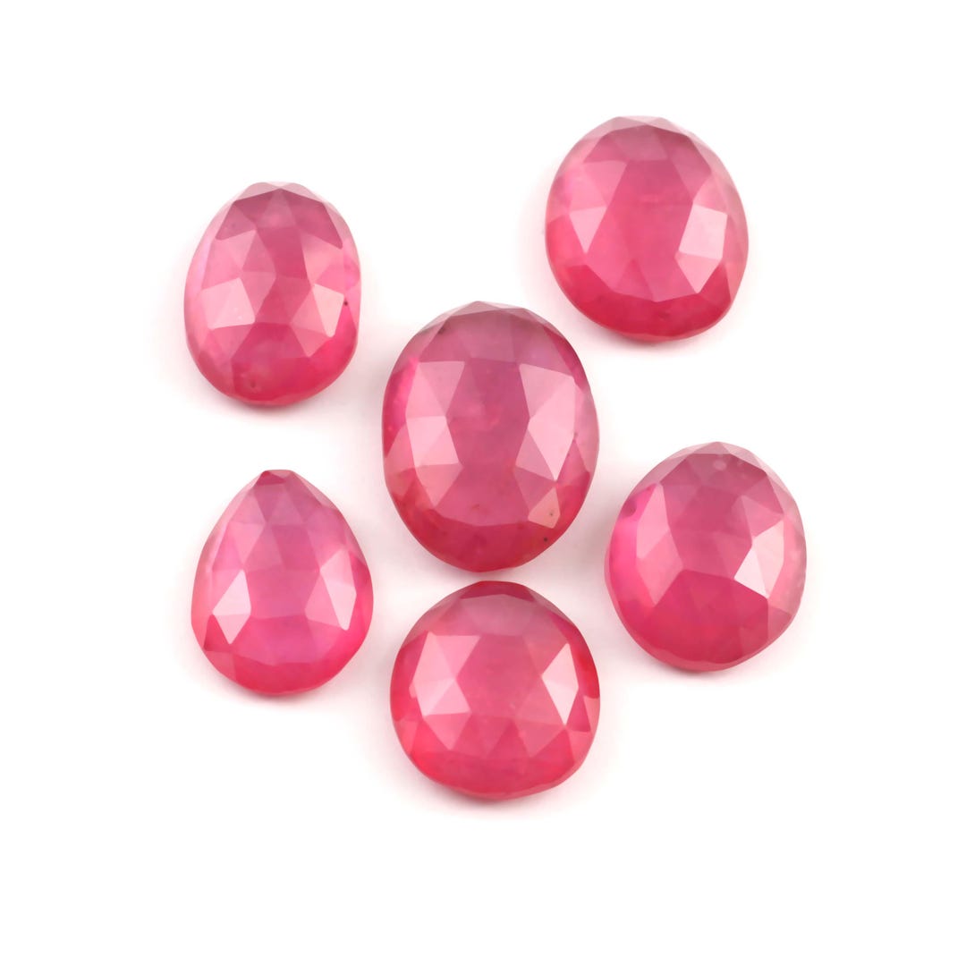 6 Piece, Ruby Rose Cut Slice, Red Ruby Faceted Cabochon, AAA Ruby ...