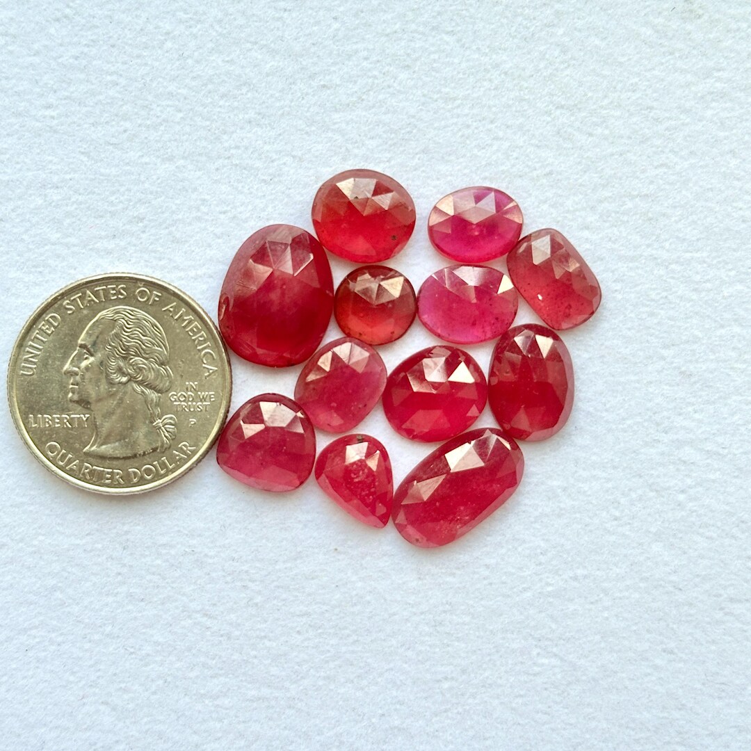 6 Piece Left, Ruby Rose Cut Slice, Red Ruby Faceted Cabochon, AAA Ruby ...