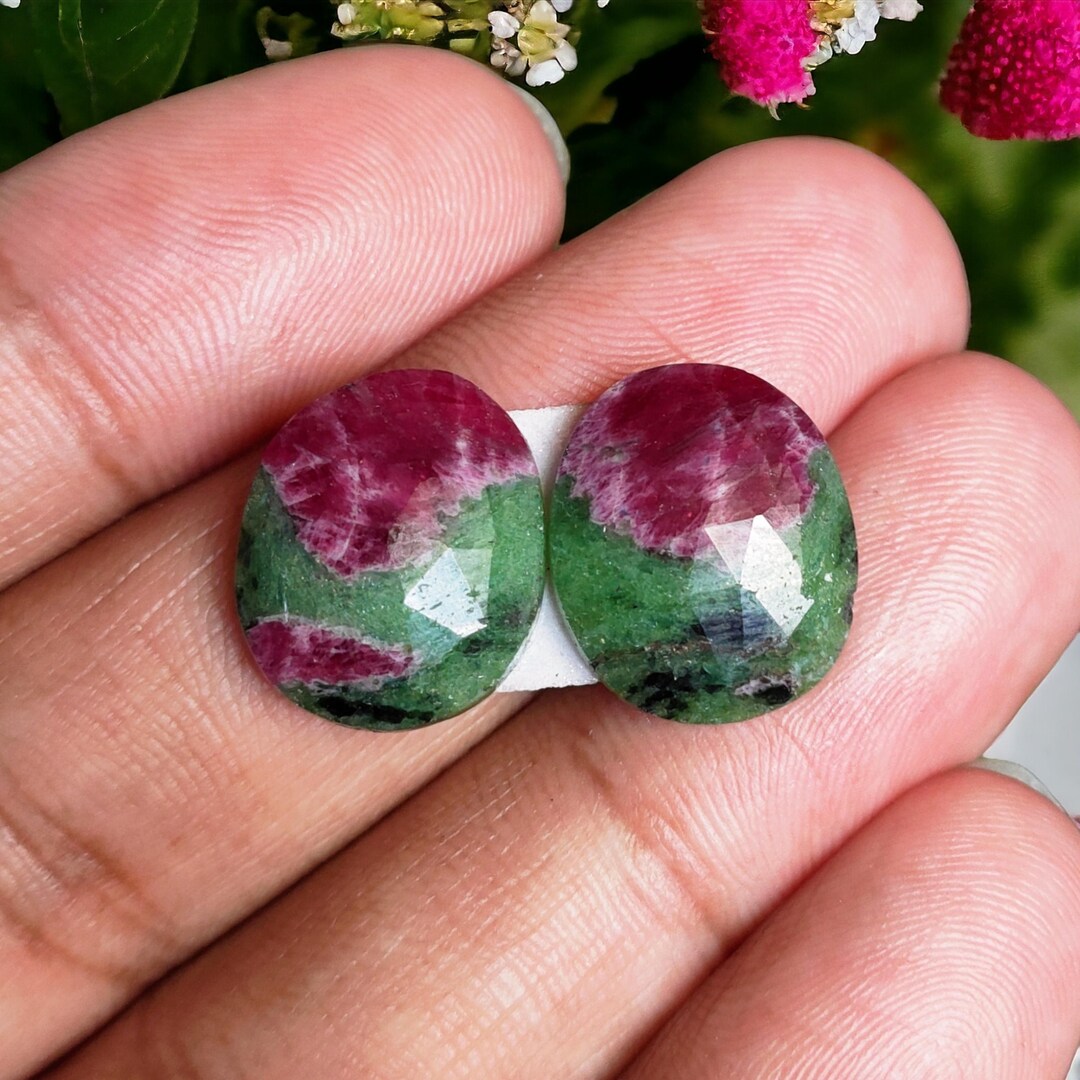 16x13x4mm, Ruby Zoisite Pair, Anyolite Gemstone, Loose Ruby Gemstone ...