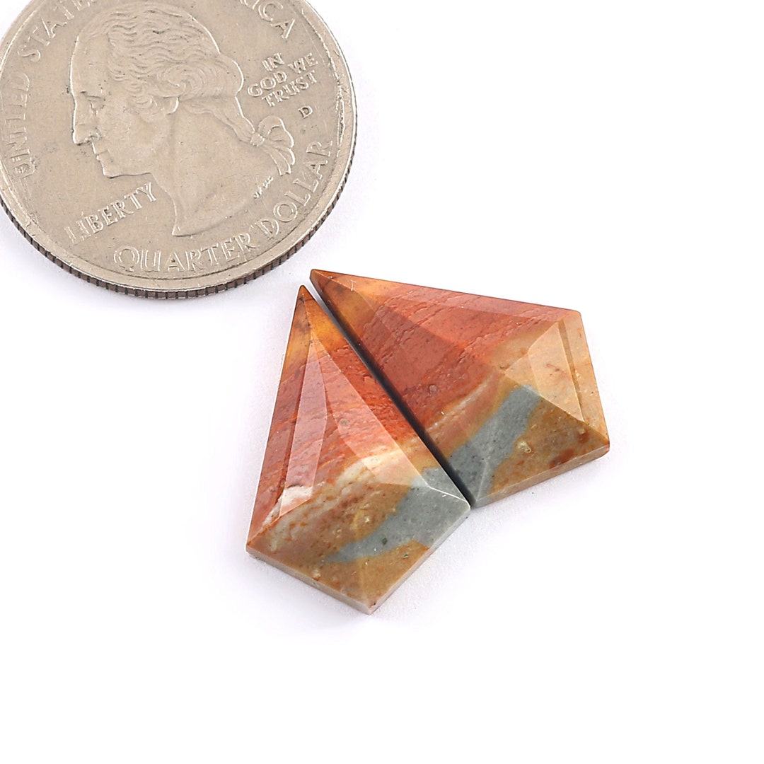 22x14x5mm, Imperial Jasper Pair, Rose Cut Gemstone, Faceted Cabochon ...