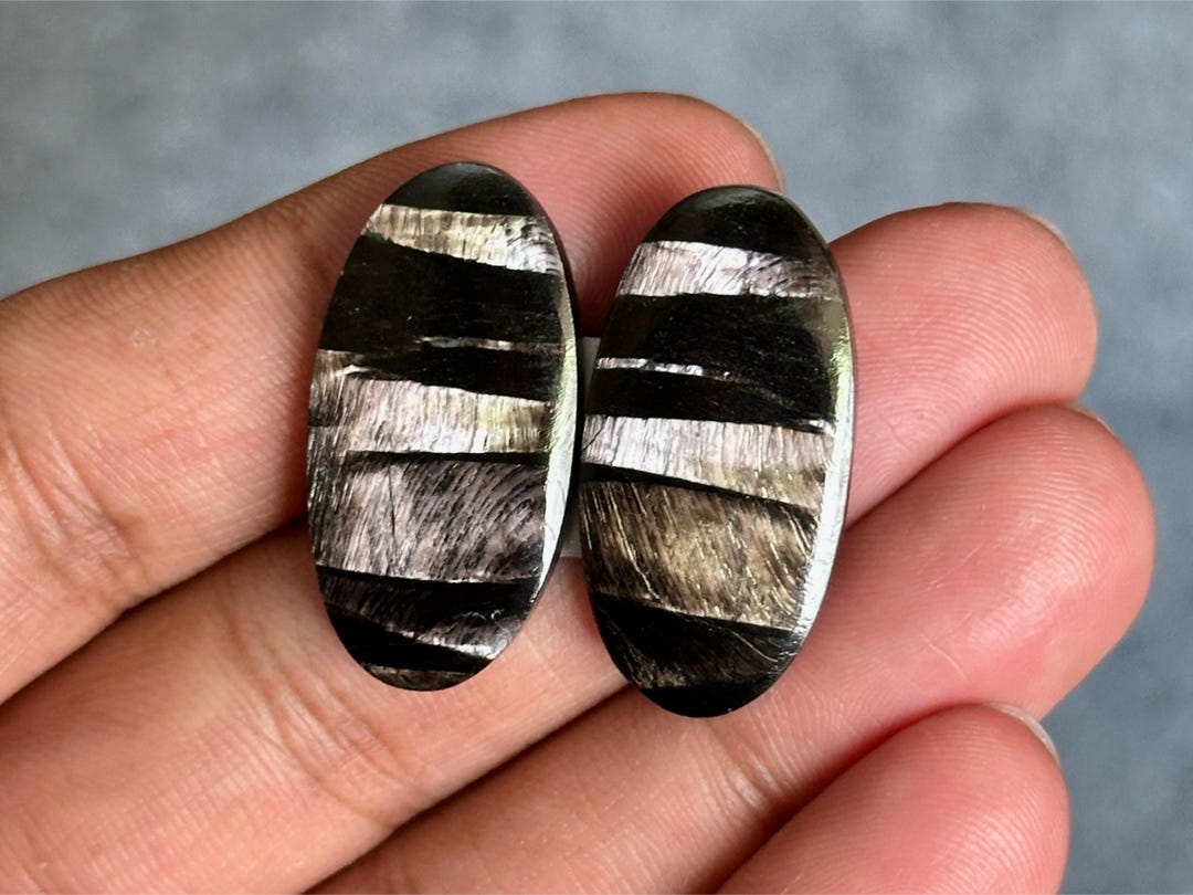 30x15x5mm, Chatoyant Hypersthene Pair, Smooth Hypersthene Oval Stone ...