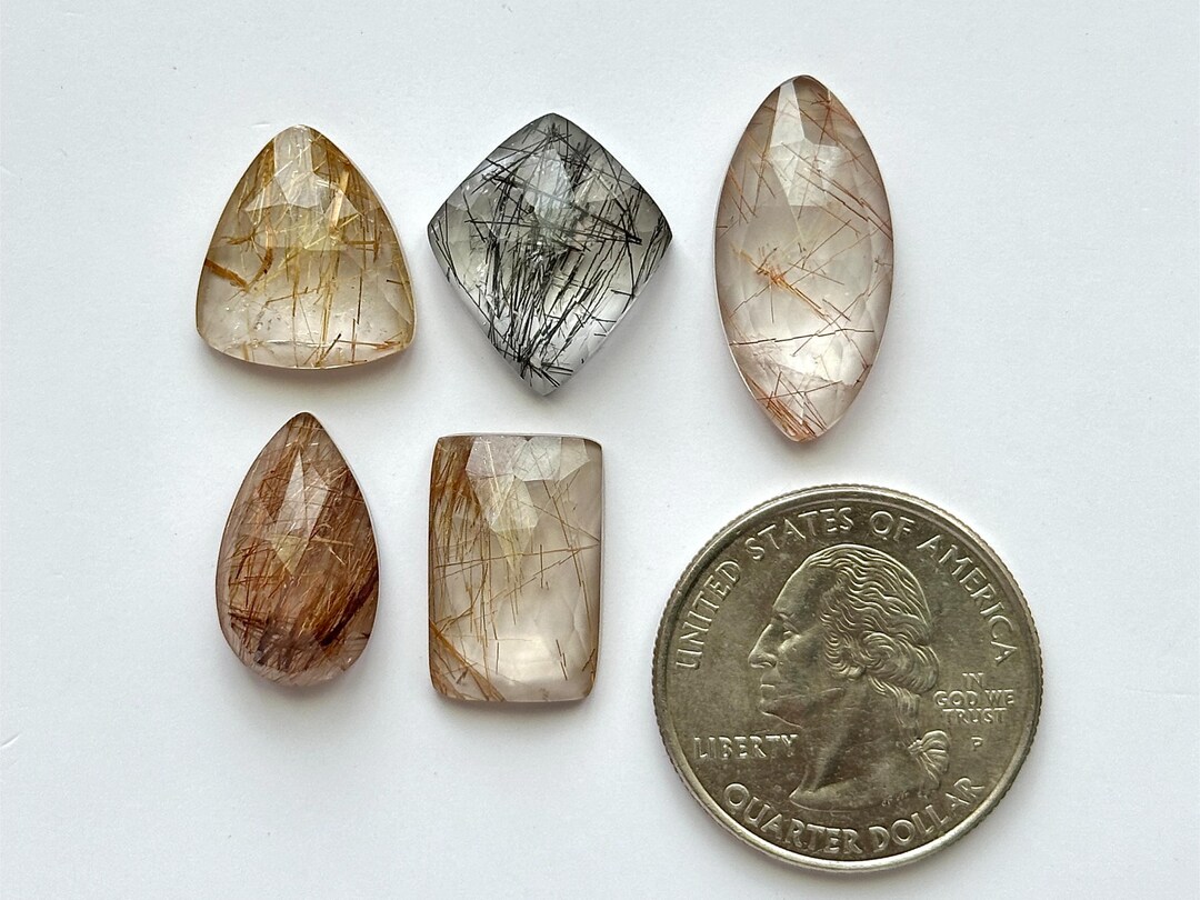 5 Piece, Brazilian Rutile Quartz, Multi Rutile Faceted Gemstone, Clear ...
