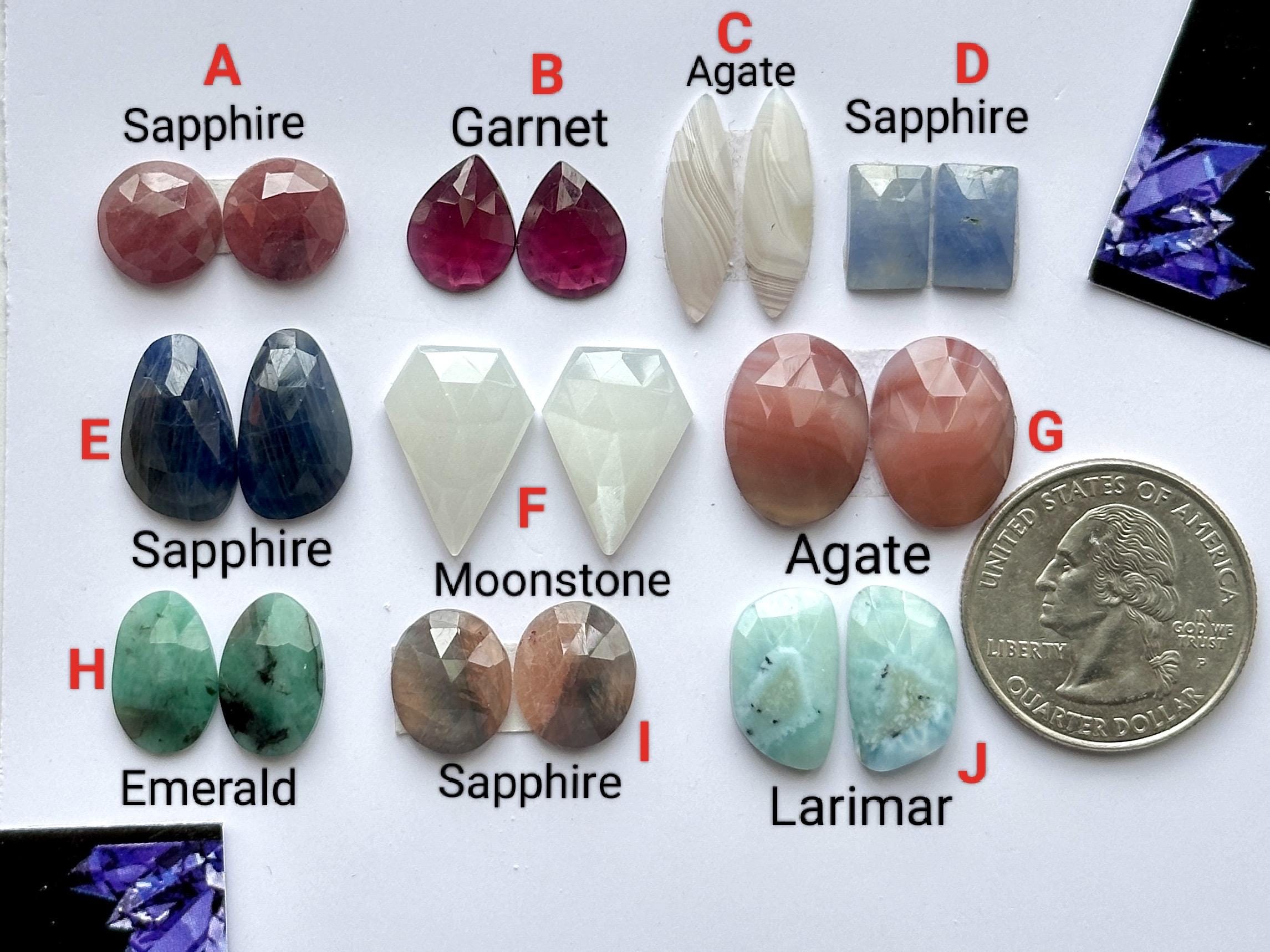 Natural Gemstone Rose Cut Stone, Flat Back Stones Match Pair, Mix Semi ...