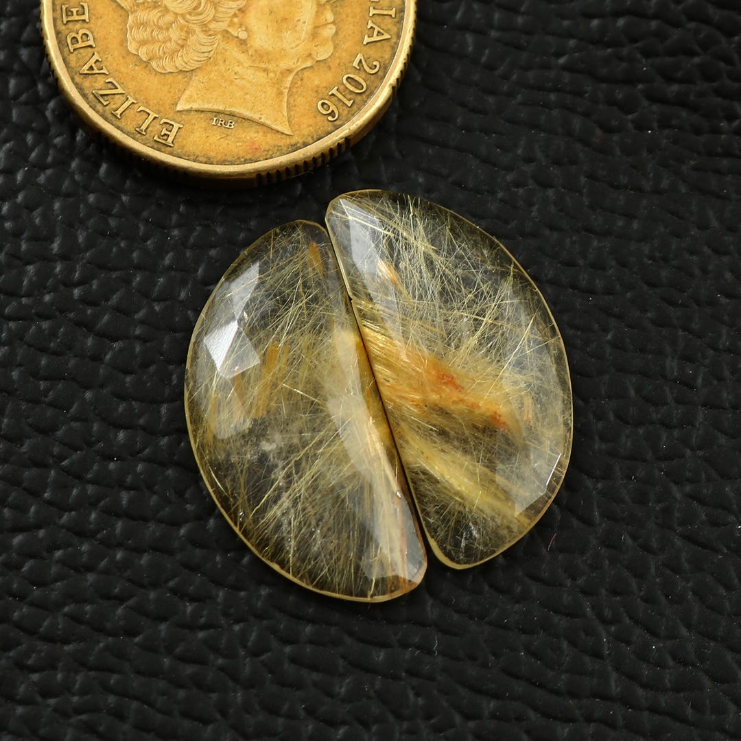 26x12x3mm, Golden Rutile Pair, Rose Cut Rutile Gemstone, Faceted Cut ...