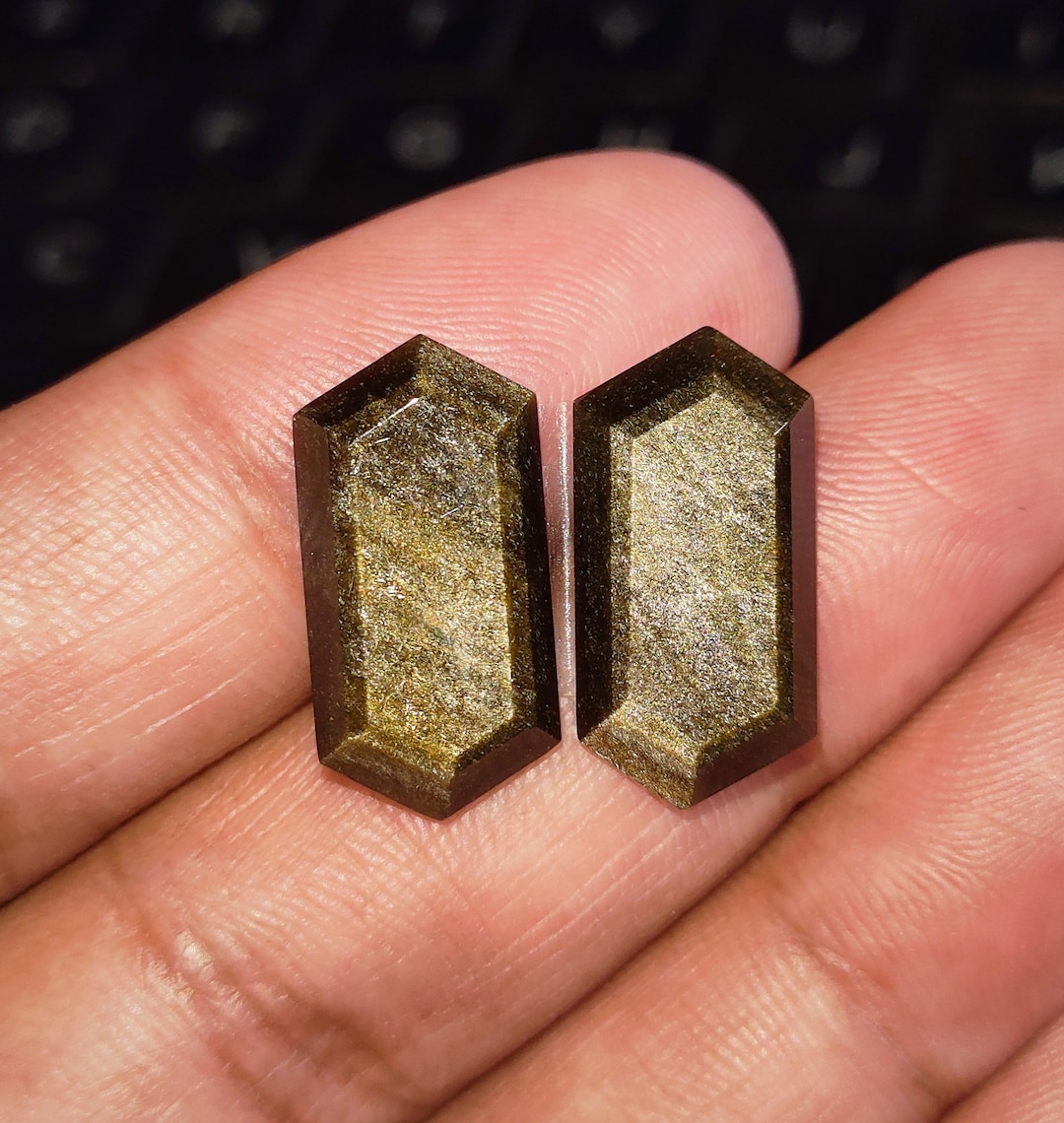 20x10x4mm, Glittering Golden Obsidian Pair, Gold Obsidian Table Cut ...