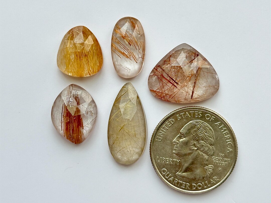 5 Piece, Brazilian Rutile Quartz, Multi Rutile Faceted Gemstone, Clear ...