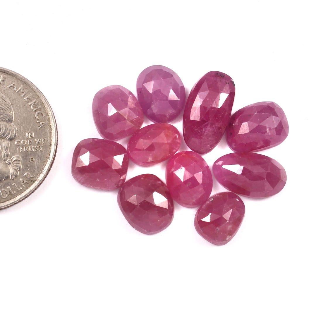 10 Piece, Untreated Ruby Rose Cut Lot, Madagascar Ruby Faceted Cabs ...