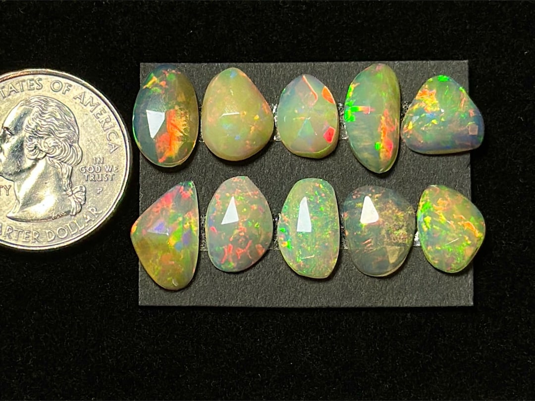 10 Piece, Ethiopian Fire Opal Rose Cut Slice, Natural Opal Faceted ...