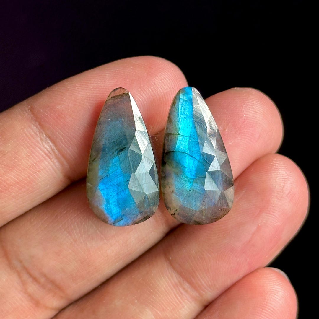 23x12x4mm, Labradorite Pair, Blue Flash Labradorite Faceted Cabochon ...