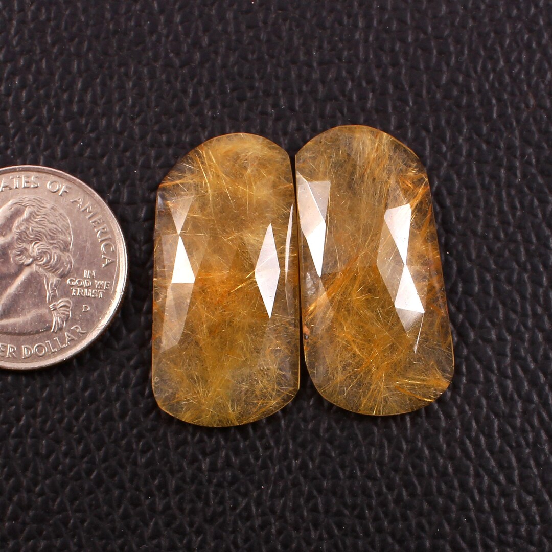 34x16x5mm, Golden Rutile Pair, Rose Cut Rutile Gemstone, Faceted Cut ...