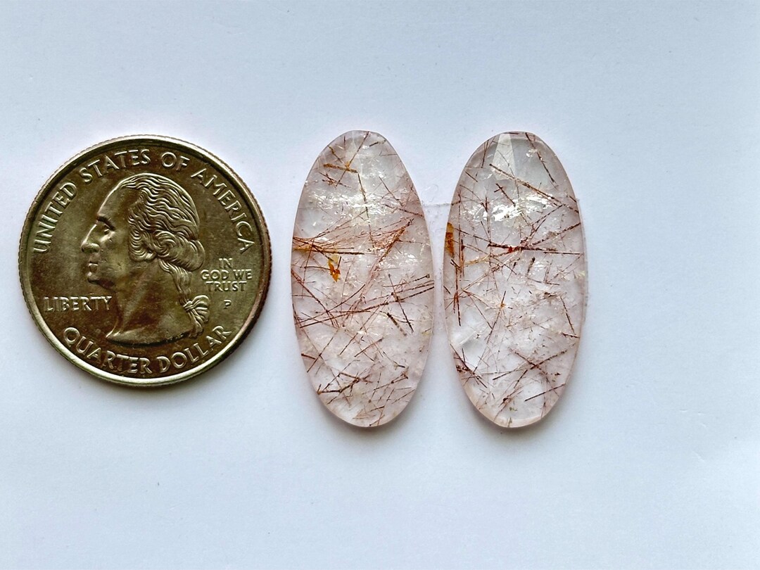 28x13x4mm, Copper Rutile Match Pair, Loose Rutile Gemstone, Rutilated ...