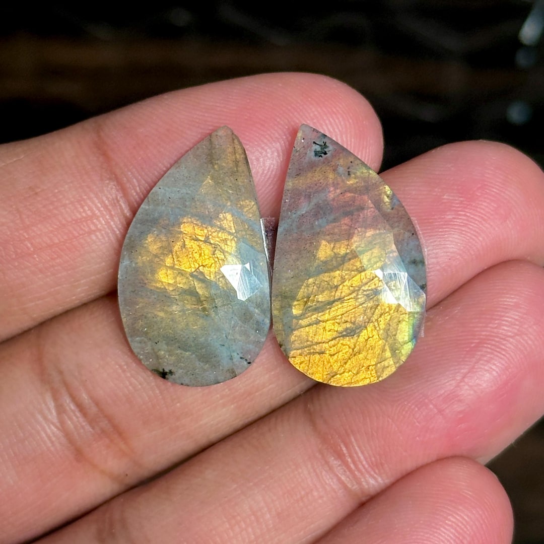 25x15x5mm, Spectrolite Pair, Multi Purple Labradorite Faceted Cabochon ...