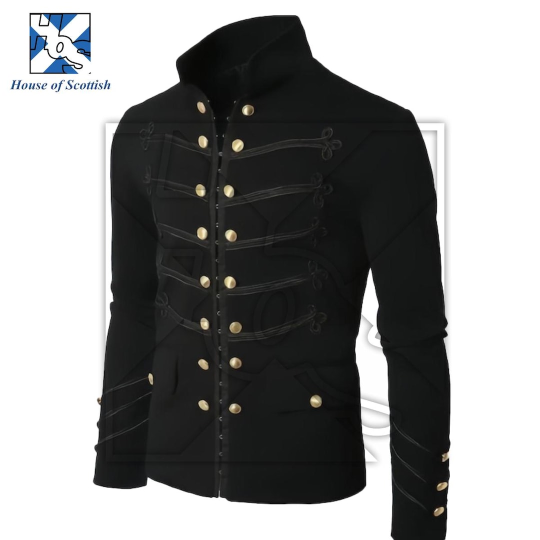 Men’s Black Military Jacket – Gothic Steampunk Hussar Coat – Regency ...