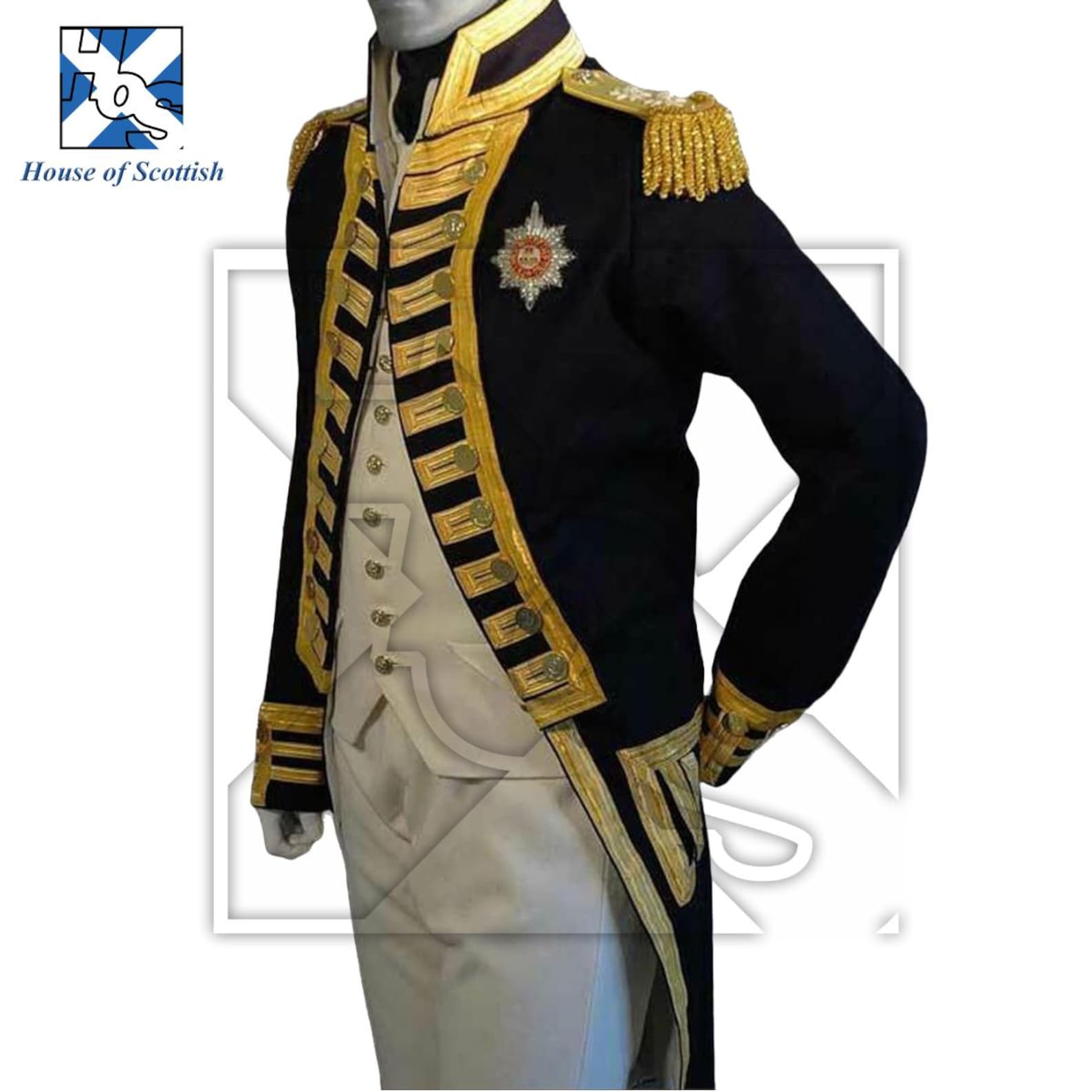 Men’s Napoleonic Officer Uniform Coat – Regency Naval Military Jacket ...