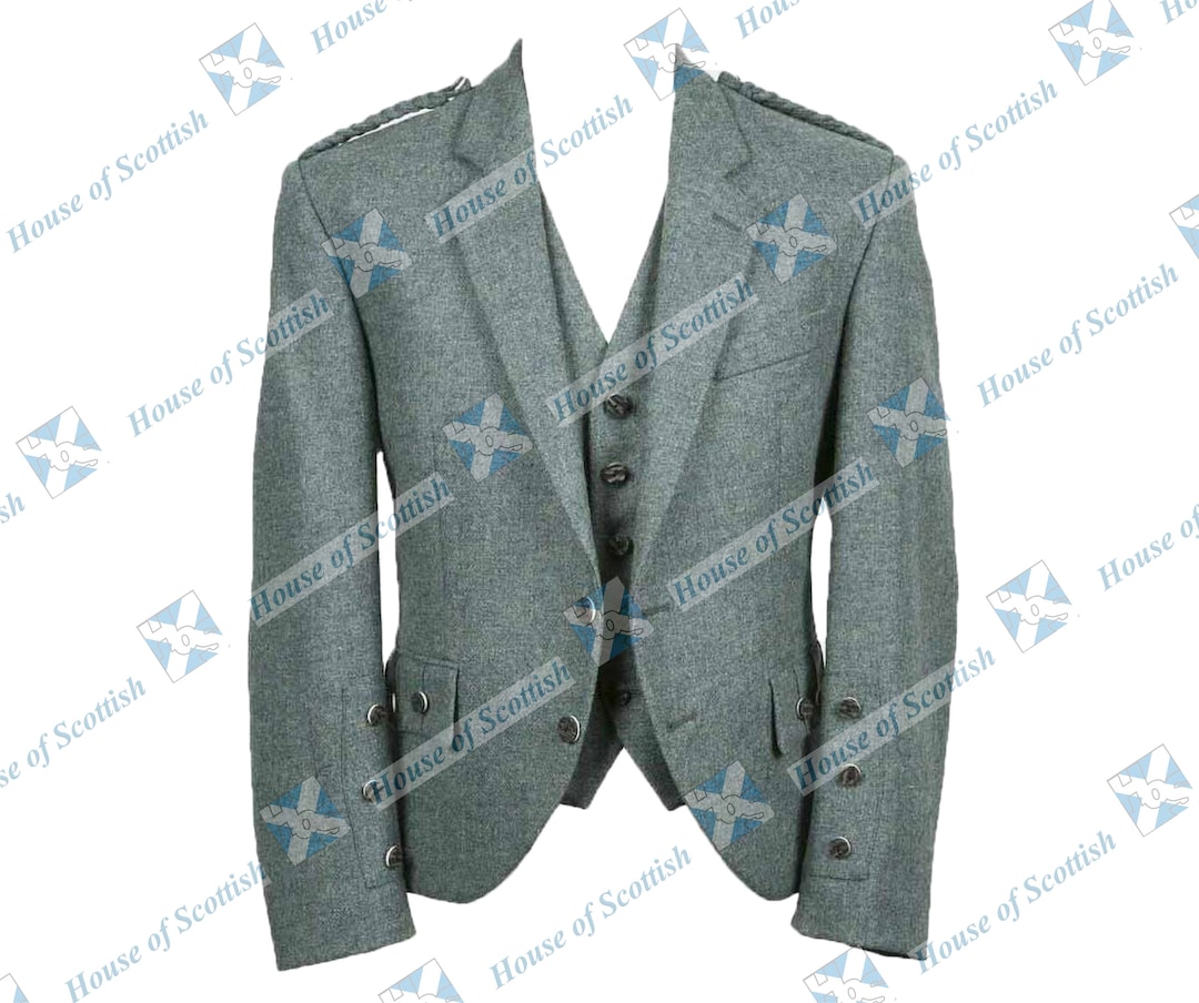 Scottish Tweed Braemar Kilt Jacket With 5 Button Waistcoat | Wool ...