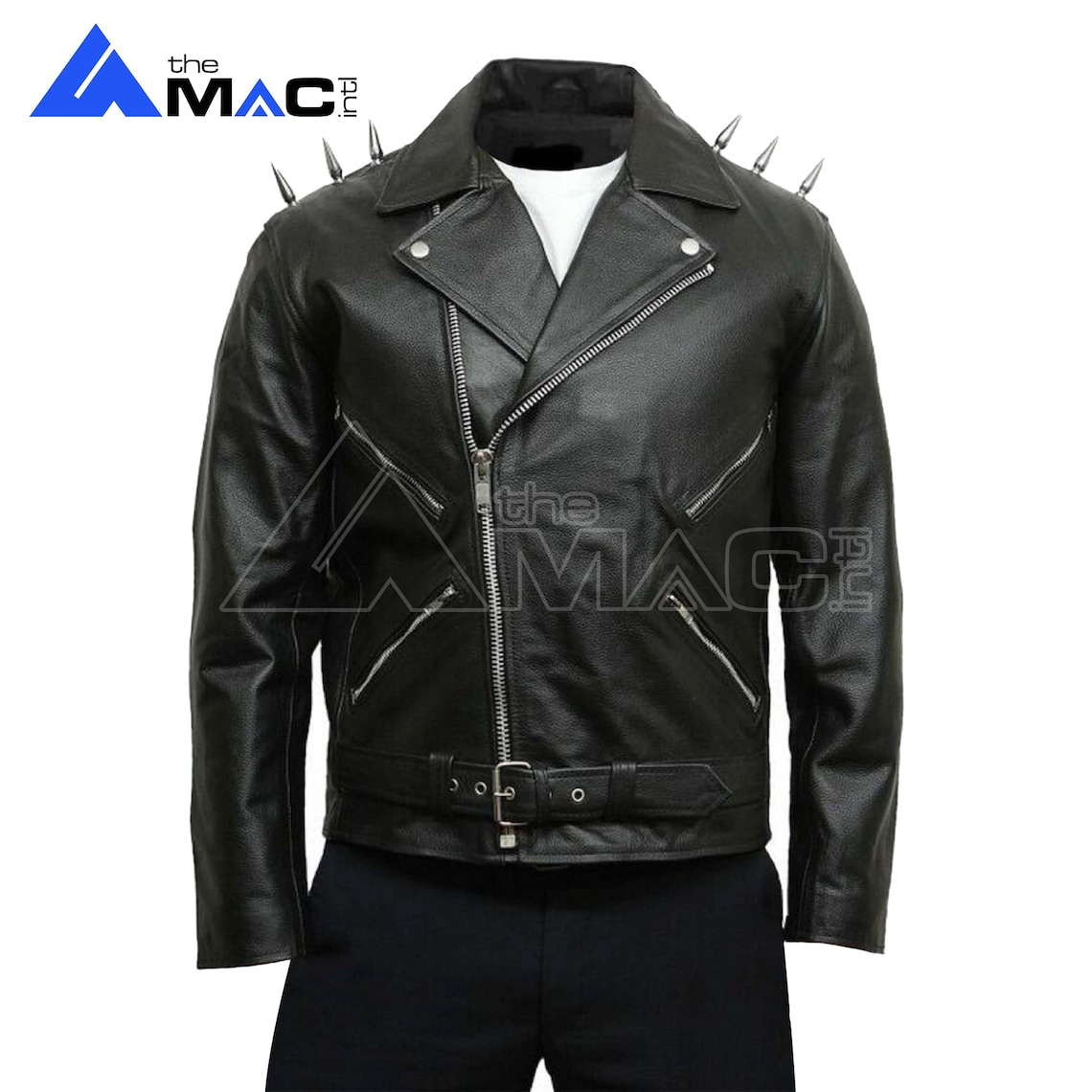 Men's Real Leather Jacket With Devil Spikes | Cross Zip Ghost Rider ...