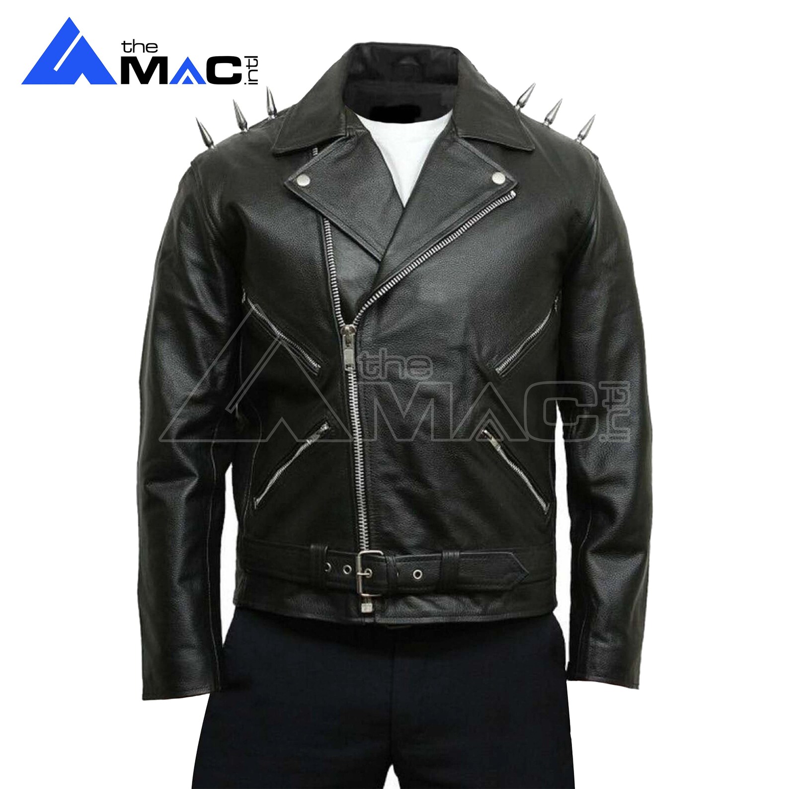 Men's Real Leather Jacket With Devil Spikes | Cross Zip Ghost Rider ...
