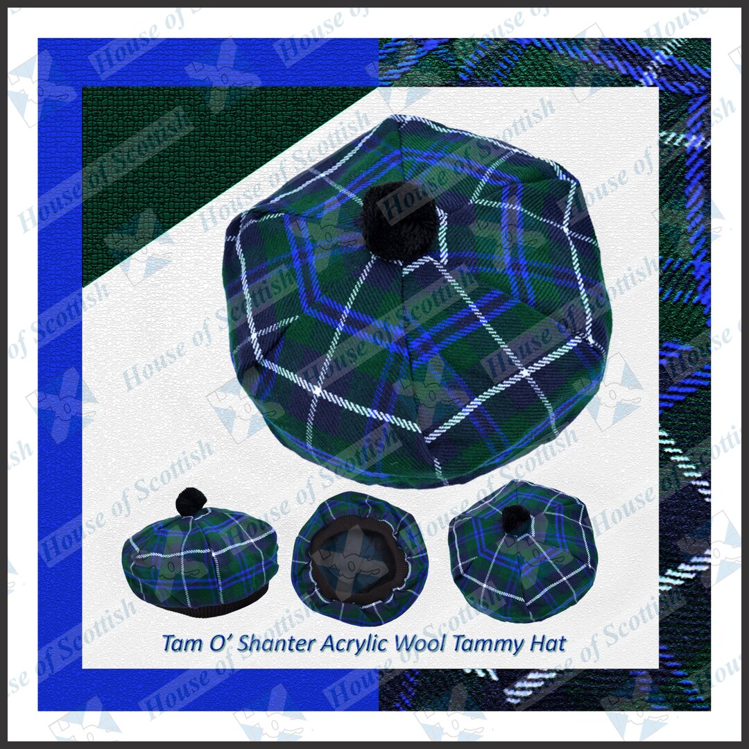 Scottish Douglas Blue Tartan Tam O' Shanter Hat Bonnet Beret Balmoral ...